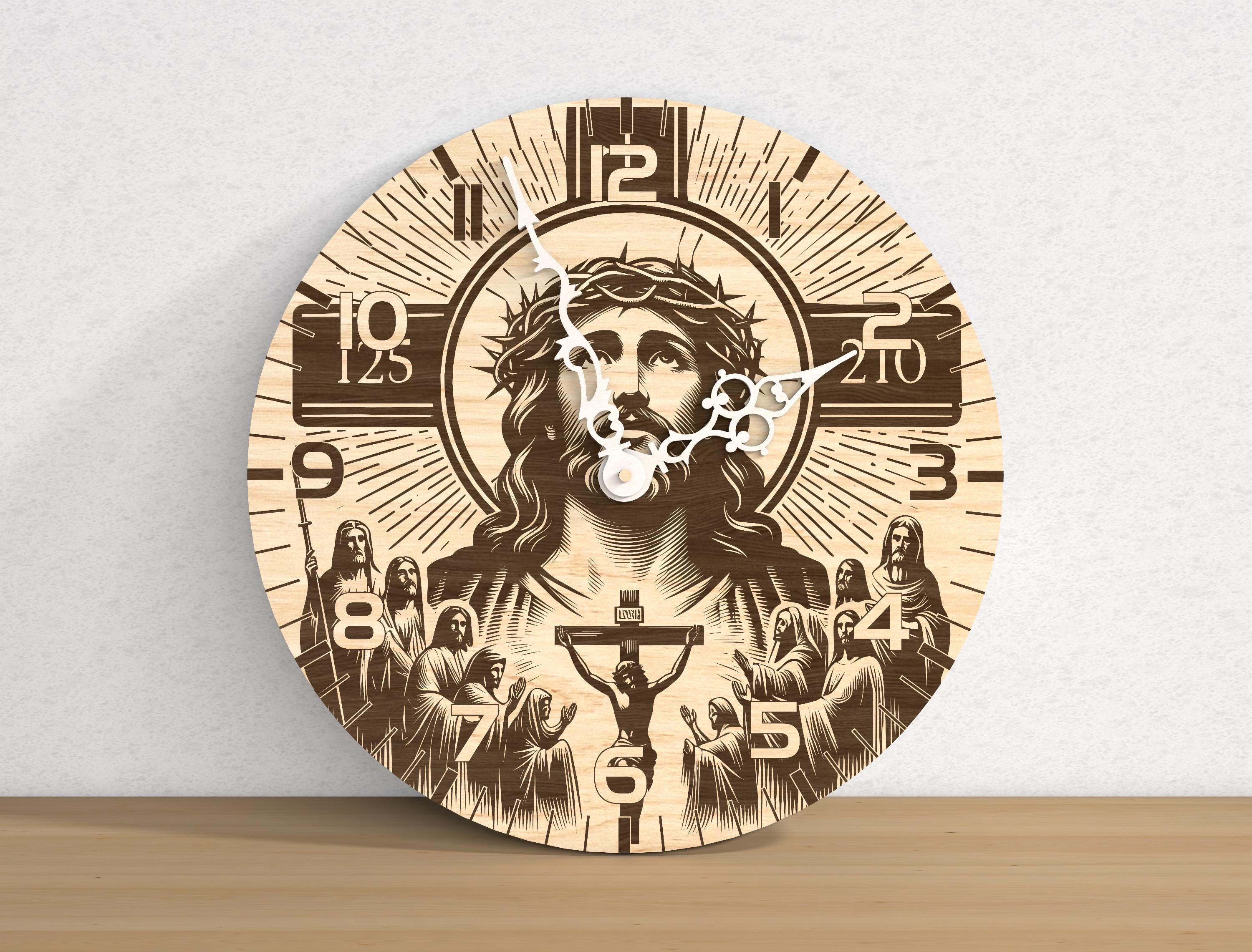 Religious Clock SVG Bundle, 3D Illusion Engraving, Jesus Wall Clock ...