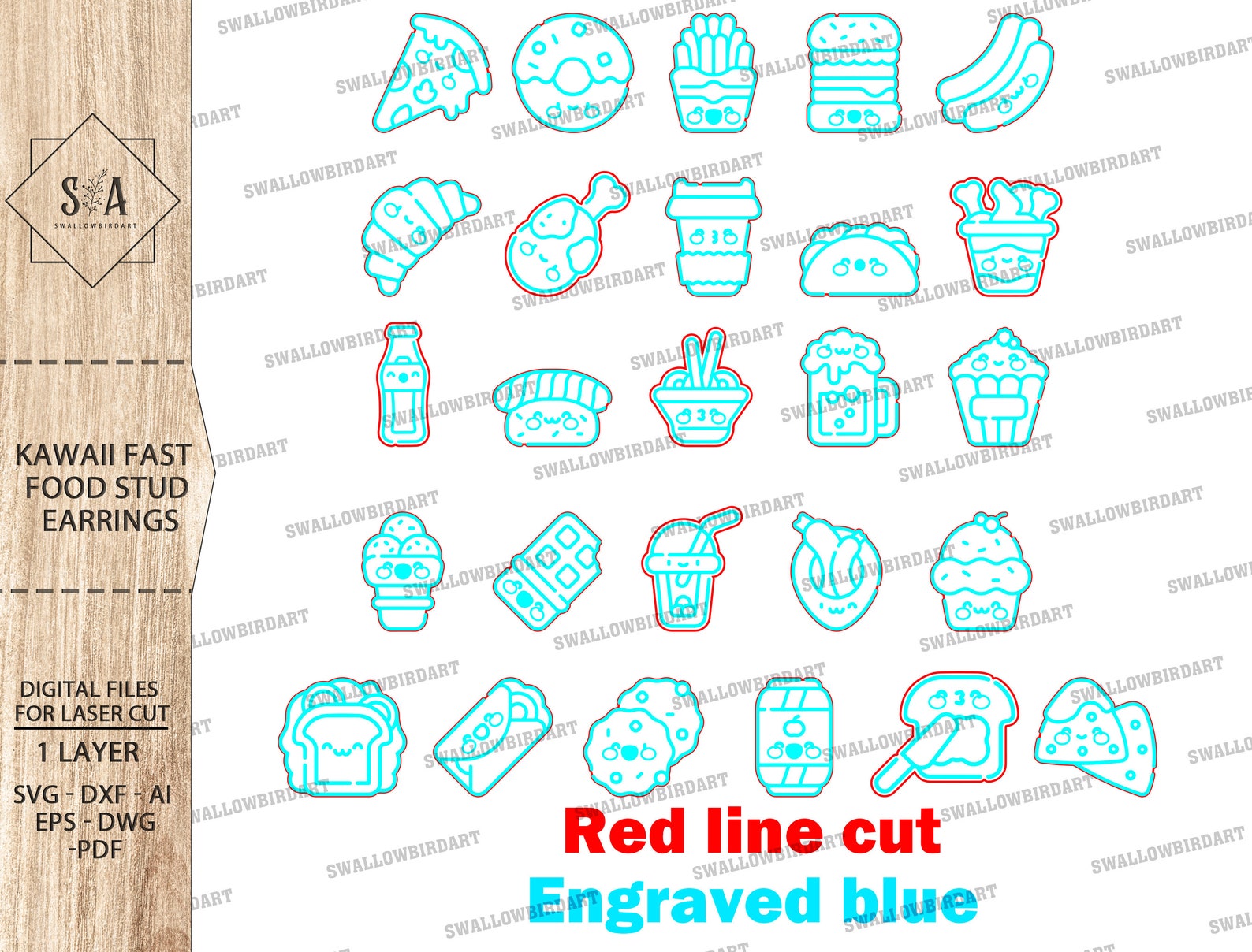 Food Stud Earrings Bundle SVG Glowforge Files Laser Cut - Etsy