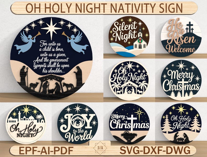 Oh Holy Night Nativity SVG, Christian Christmas Laser Cut Sign ...