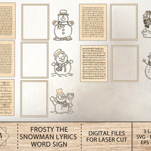 Frosty the Snowman Lyrics Word Sign Digital Cut File Laser Wood ...
