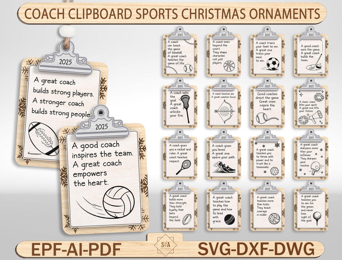 Coach Clipboard Sports Ornament SVG, Christmas Coach Gift Laser Cut ...