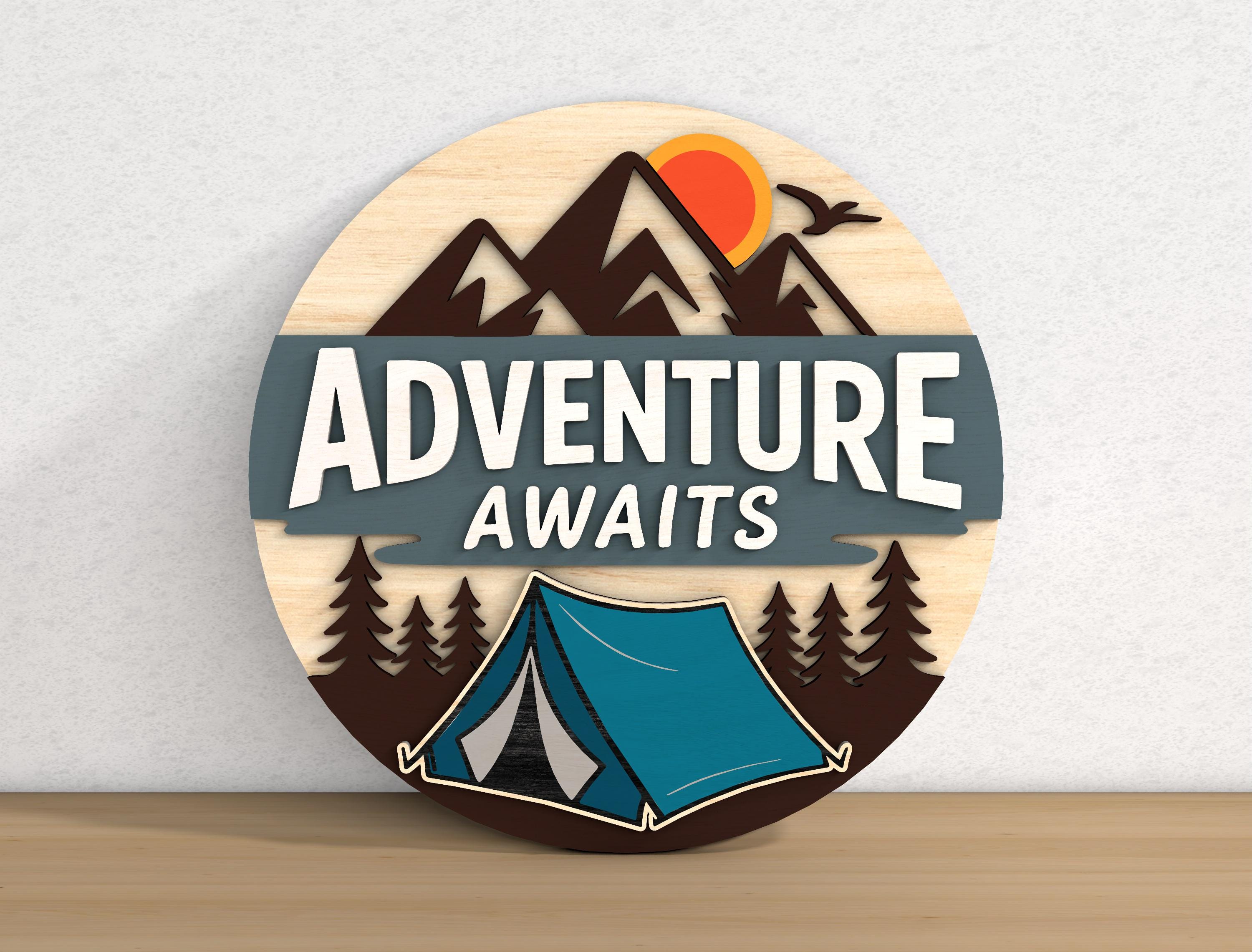 Camping Round Sign SVG Bundle, Camper Adventure Sign , Outdoor Campfire ...