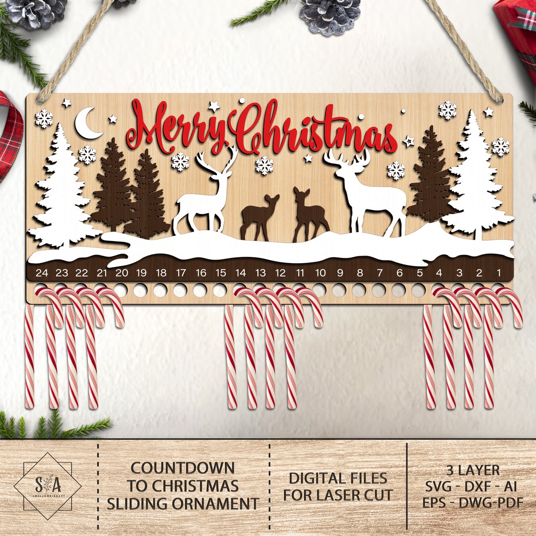 Christmas Reindeer and Tree Countdown Calendar Svg, Candy Cane ...