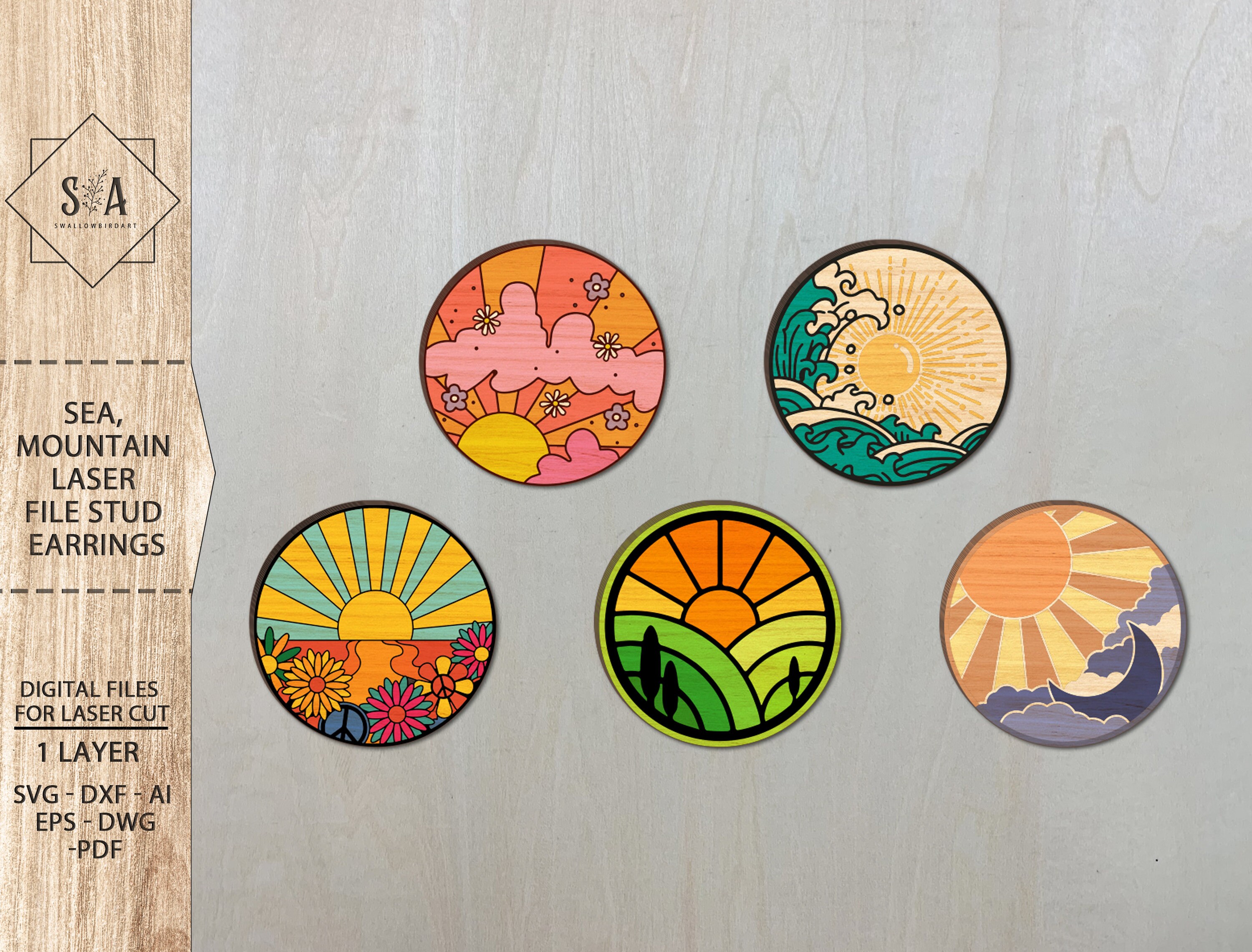 Sea Mountain Stud Earrings Bundle SVG Sea Stud Earring SVG - Etsy