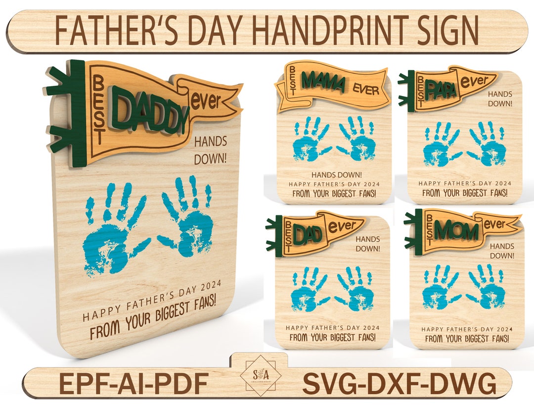 Father‘s Day Handprint Sign,father's Day Wooden Sign,gift for Dad ,best ...