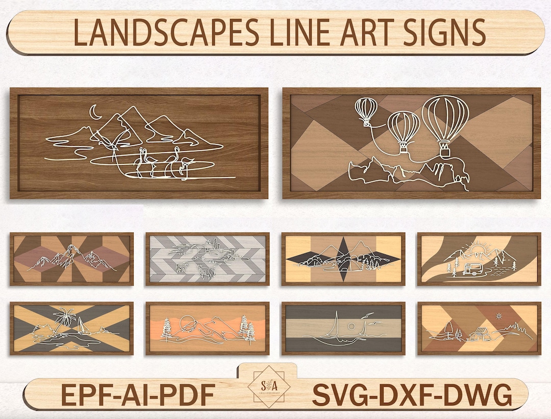 Landscapes Line Art Signs, Wall Decor SVG, Line Art Signs, for All ...