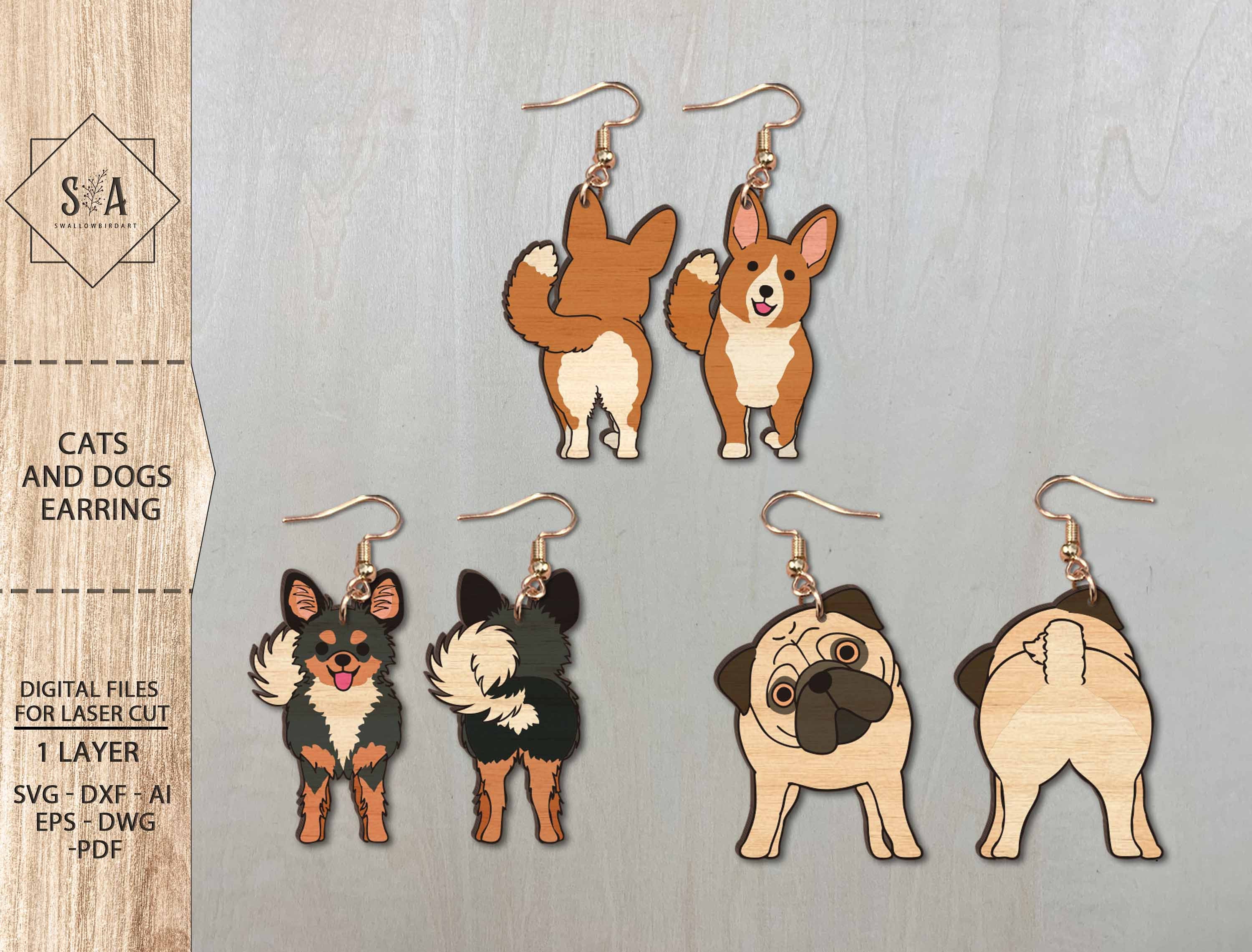Bundle Dogs Earrings SVG , Cute Dog Earrings , Glowforge Files , Laser ...