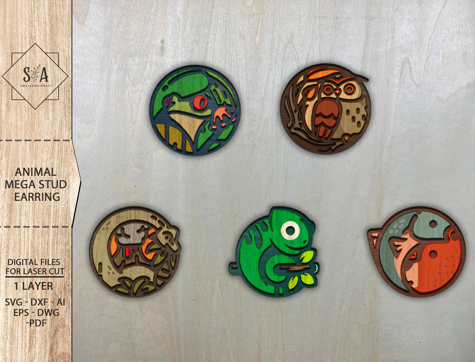 Animal Stud Earrings Bundle SVG Animal Mega Stud Earring Pack - Etsy