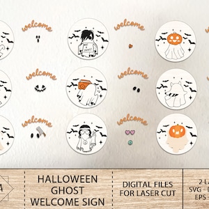 Halloween Ghost Welcome Sign Svg, Halloween Door Hanger Svg, Ghost Svg ...