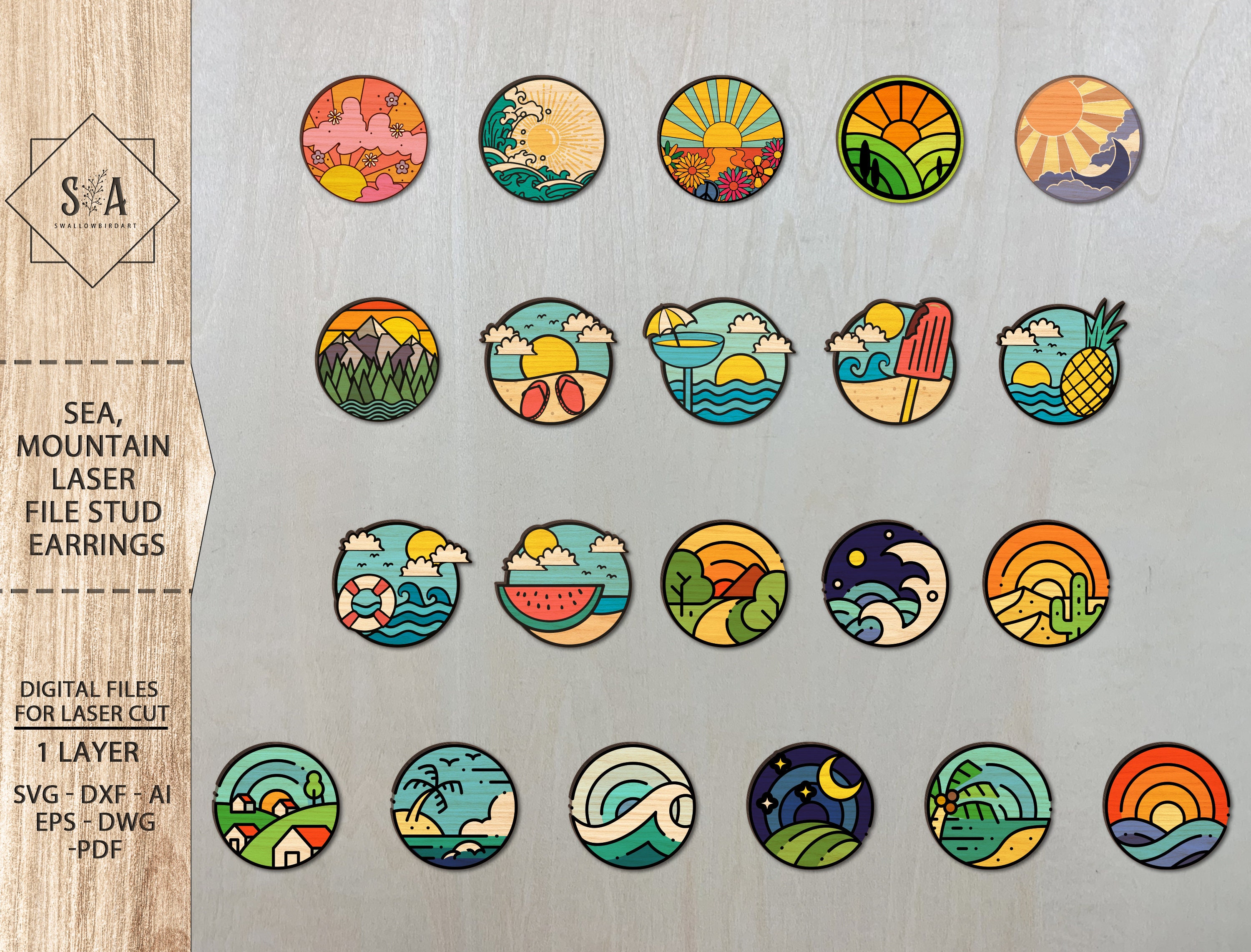 Sea Mountain Stud Earrings Bundle SVG Sea Stud Earring SVG - Etsy