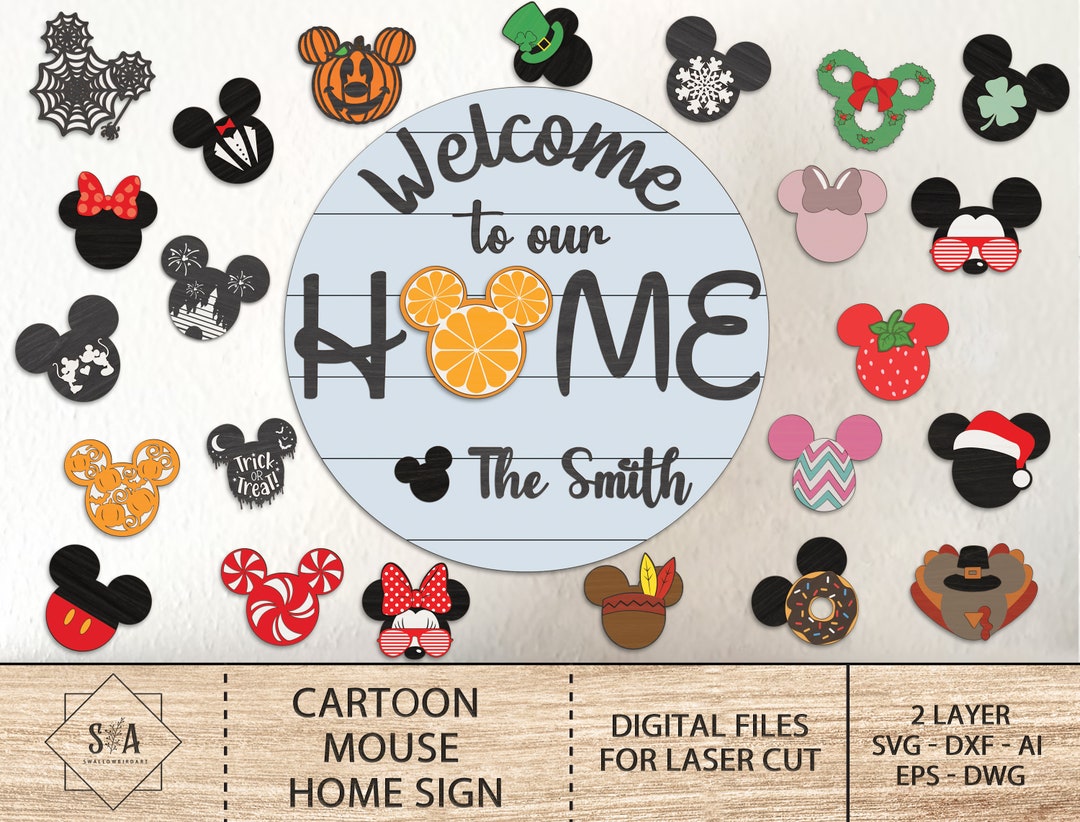 Cartoon Mouse Home Sign,welcome to Our Home Smith Sign Svg, Welcome ...