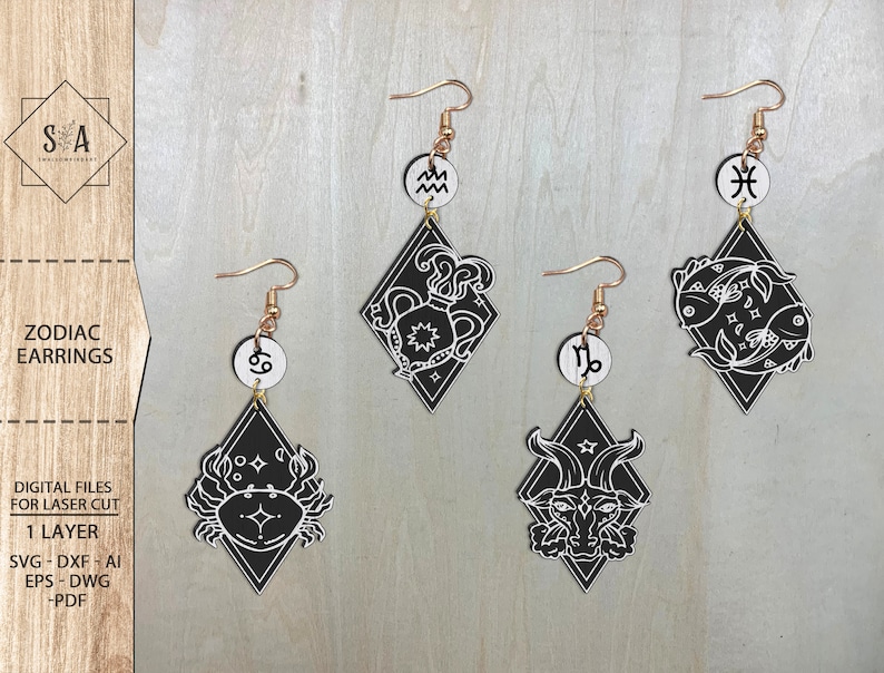 Zodiac Earrings Bundle SVG Astrology Sign Earrings SVG - Etsy