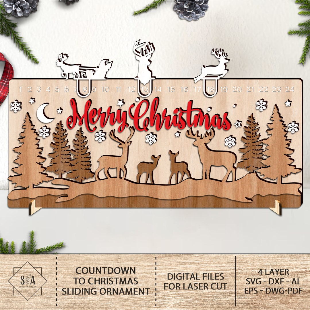 Christmas Countdown Calendar Svg, Sliding Reindeer and Christmas Tree ...