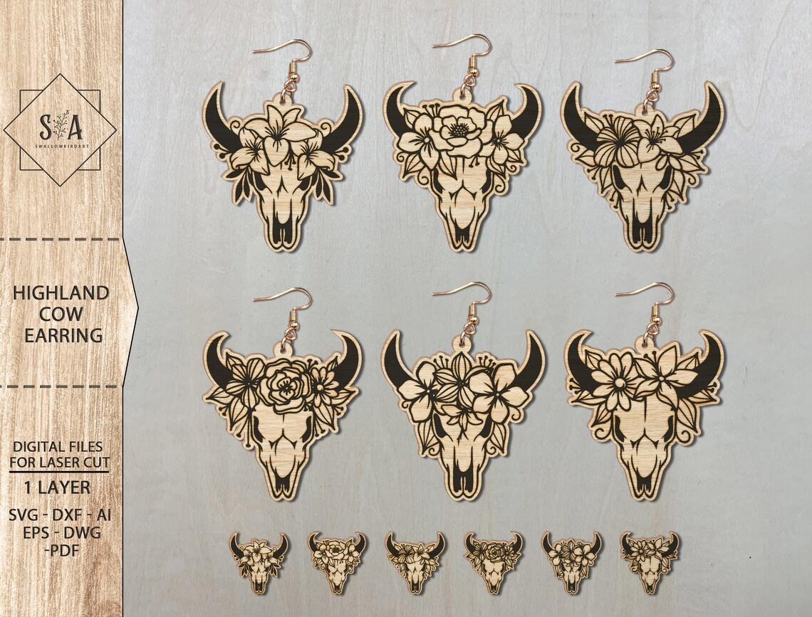 Highland Cow Earring Bundle SVG Farm Animal Earrings Laser - Etsy