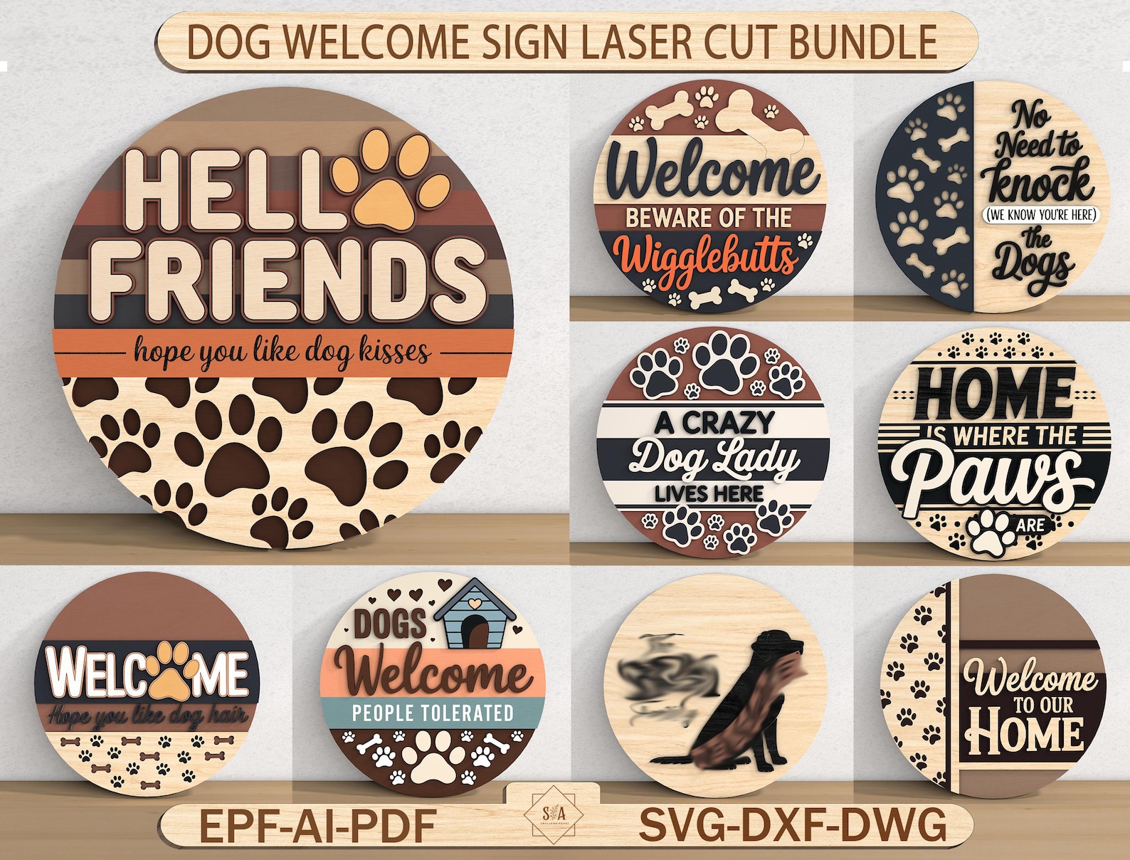 Dog Welcome Sign Laser Cut Bundle, Funny Pet Door Hanger, Glowforge ...