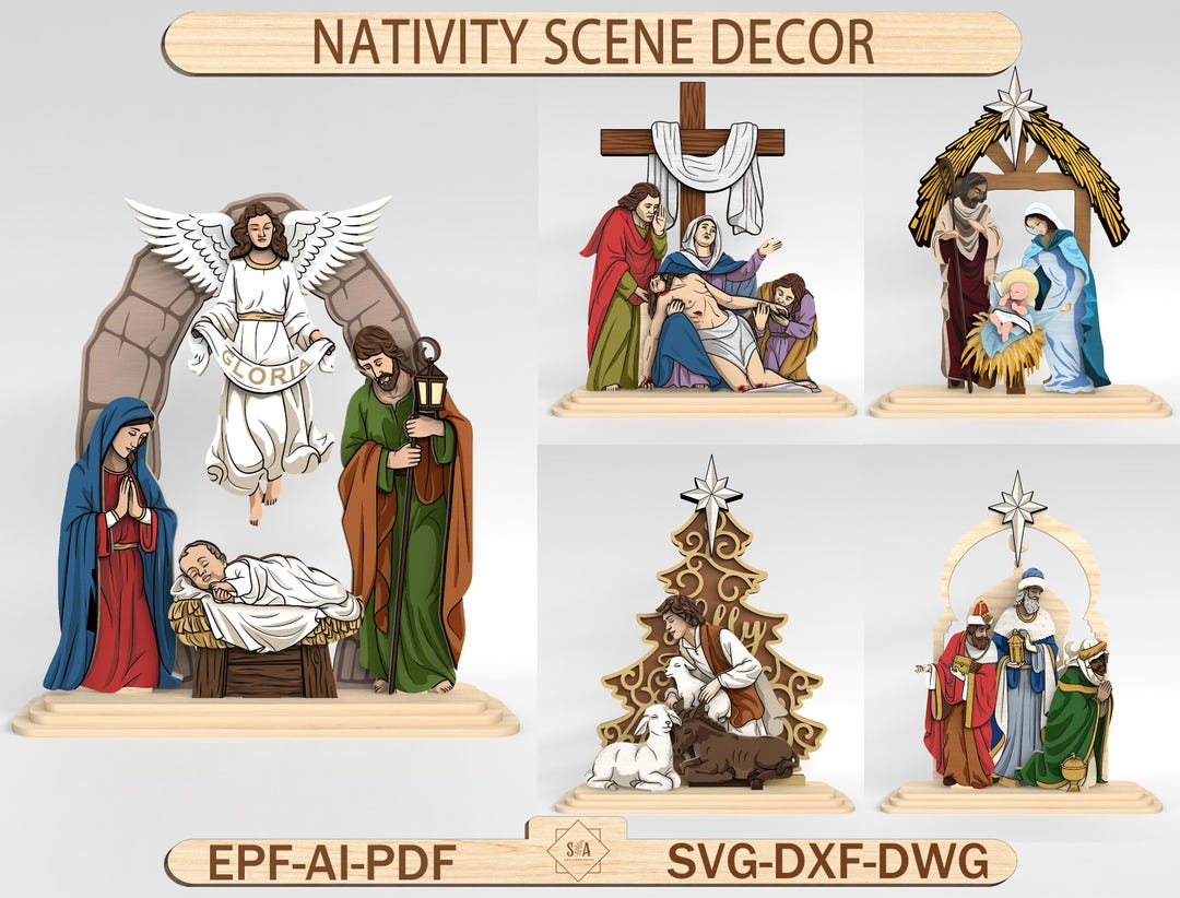 Nativity Scene Laser Cut Bundle Svg, Layered Christmas Wood Decor Set ...