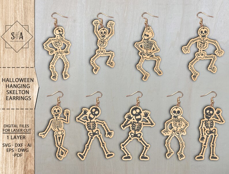 Skeleton Dangle Earrings Bundle SVG Halloween Hanging - Etsy