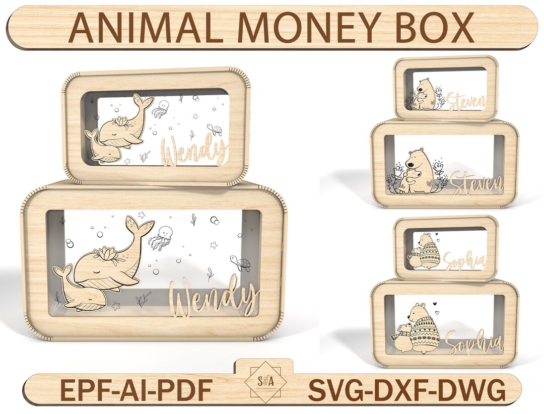 Personalised Animal Kids Piggy Bank Svg, Baby Money Box Piggy Bank ...