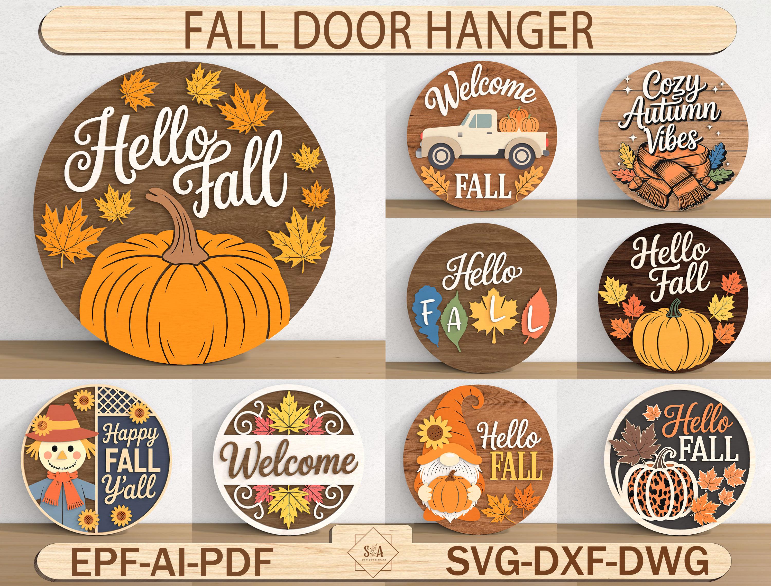 Fall Door Hanger SVG Bundle, Hello Fall Welcome Sign Laser Cut Files ...