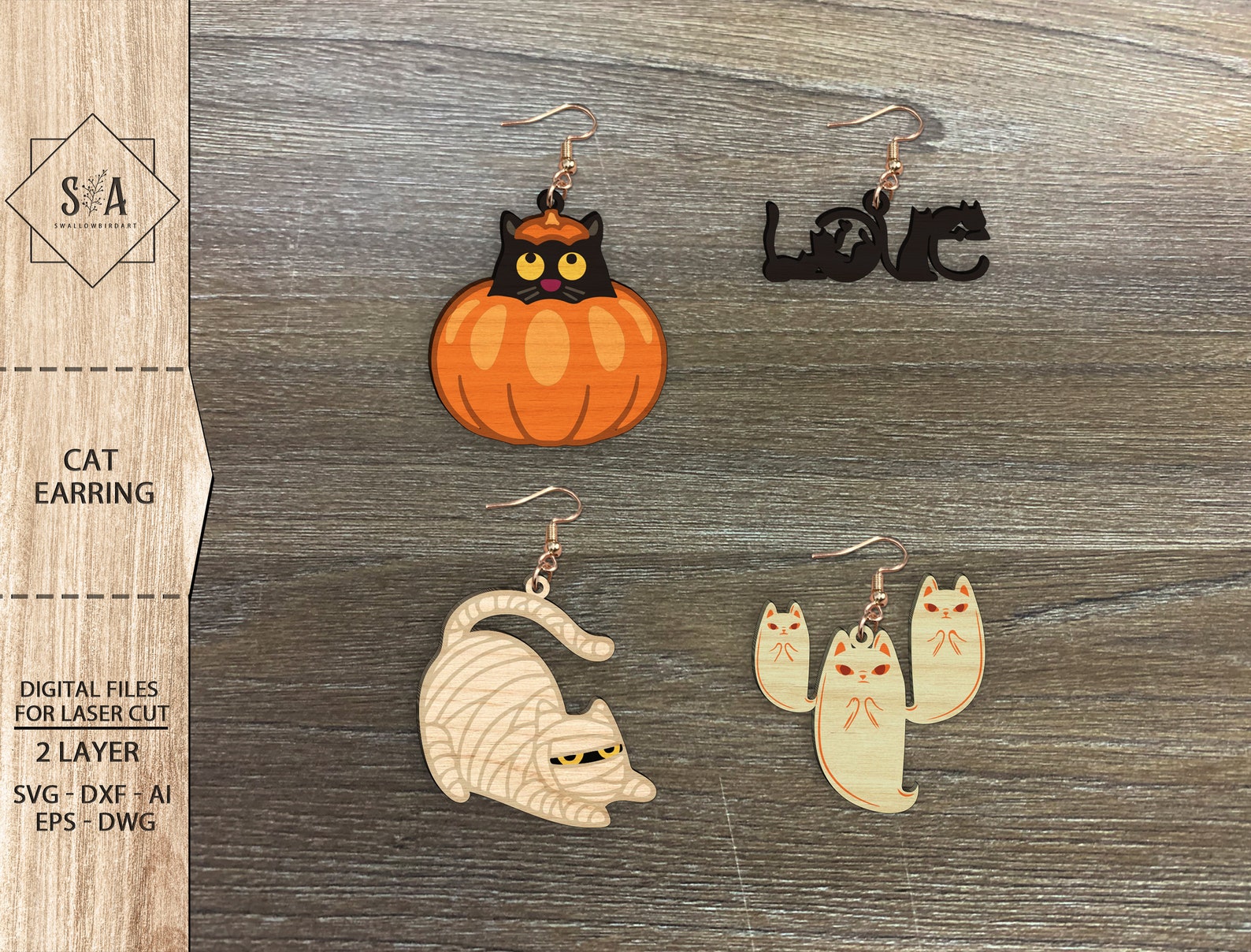 Cat Earring Bundle SVG , Halloween Earrings , Laser Earrings Files ...