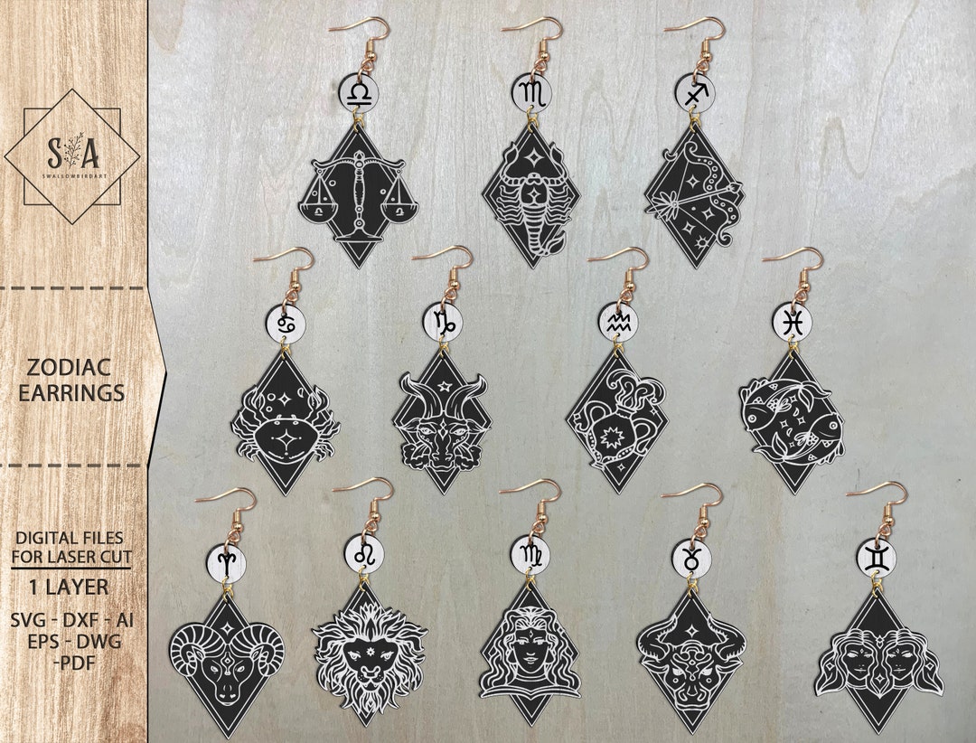 Zodiac Earrings Bundle SVG, Astrology Sign Earrings SVG, Zodiac ...