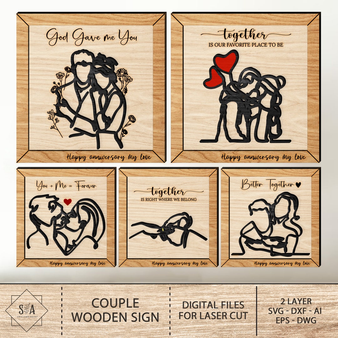 Couple Line Art Wooden Sign Svg, Valentines Day Sign Svg, Couple Sign ...