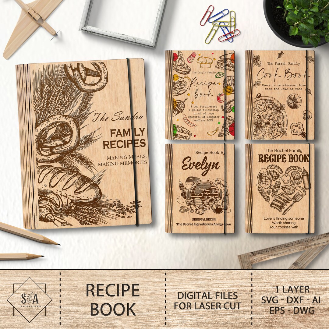 Personalized Recipe Book Binder Svg, Wooden Cookbook Recipes Laser Cut ...