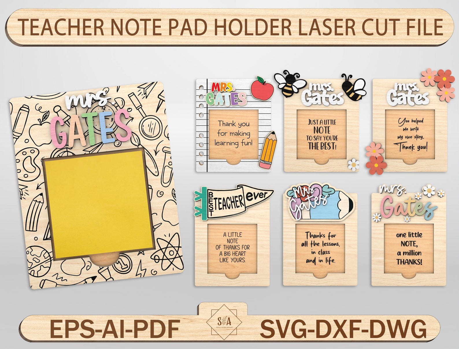 Teacher Note Pad Holder Laser Cut File, Scored Teacher Sticky Note ...
