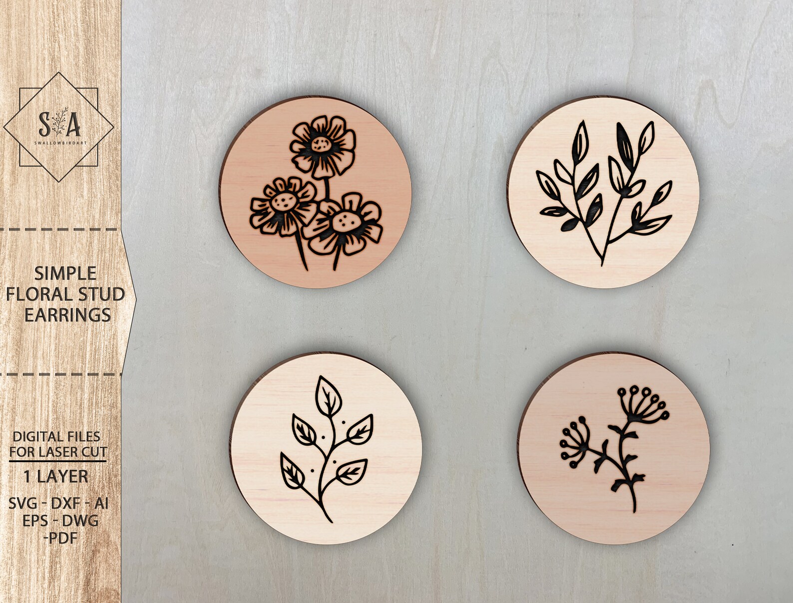 Floral Stud Earrings Bundle SVG Floral Earrings SVG Simple - Etsy