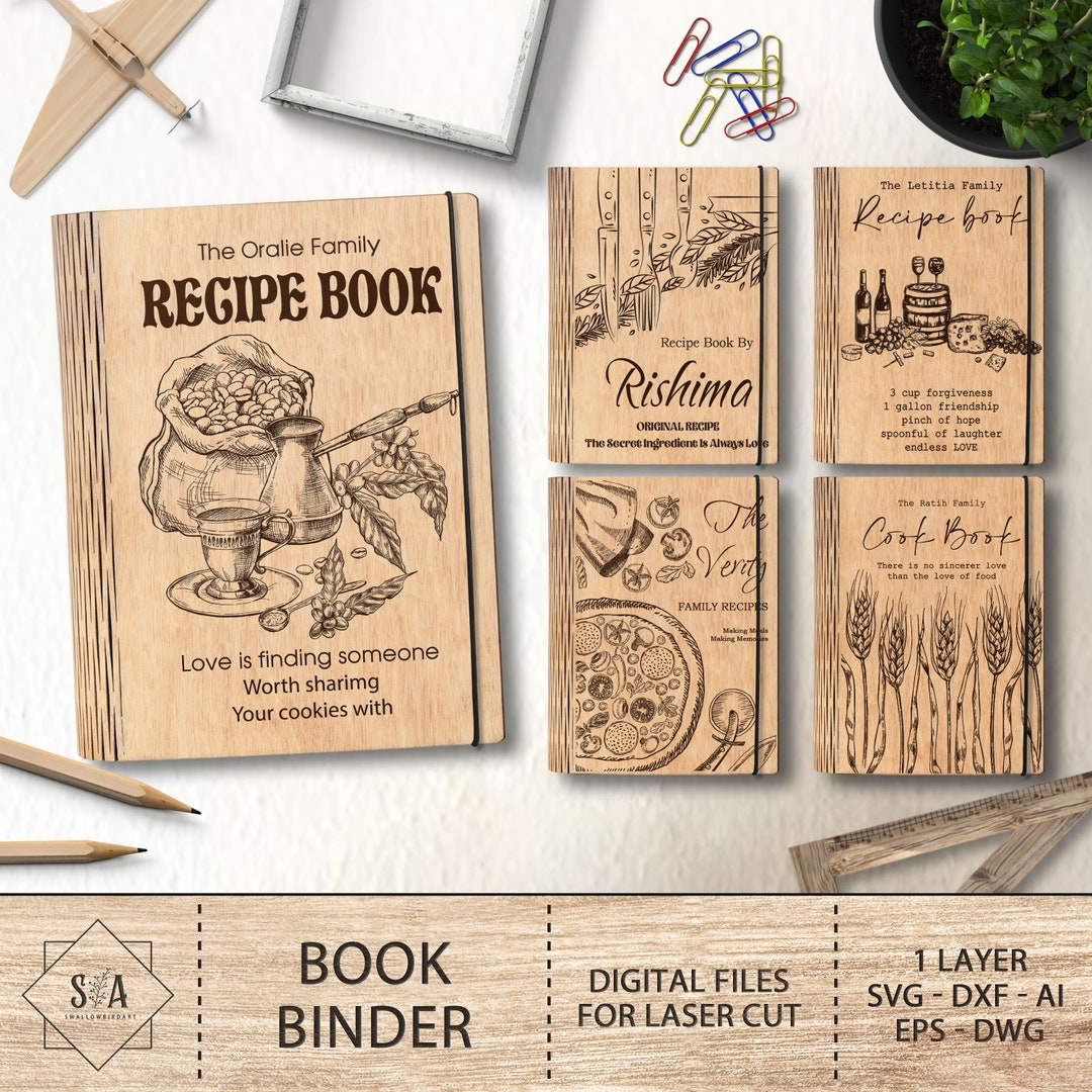 Personalized Recipe Book Binder Svg, Wooden Cookbook Recipes Laser Cut ...