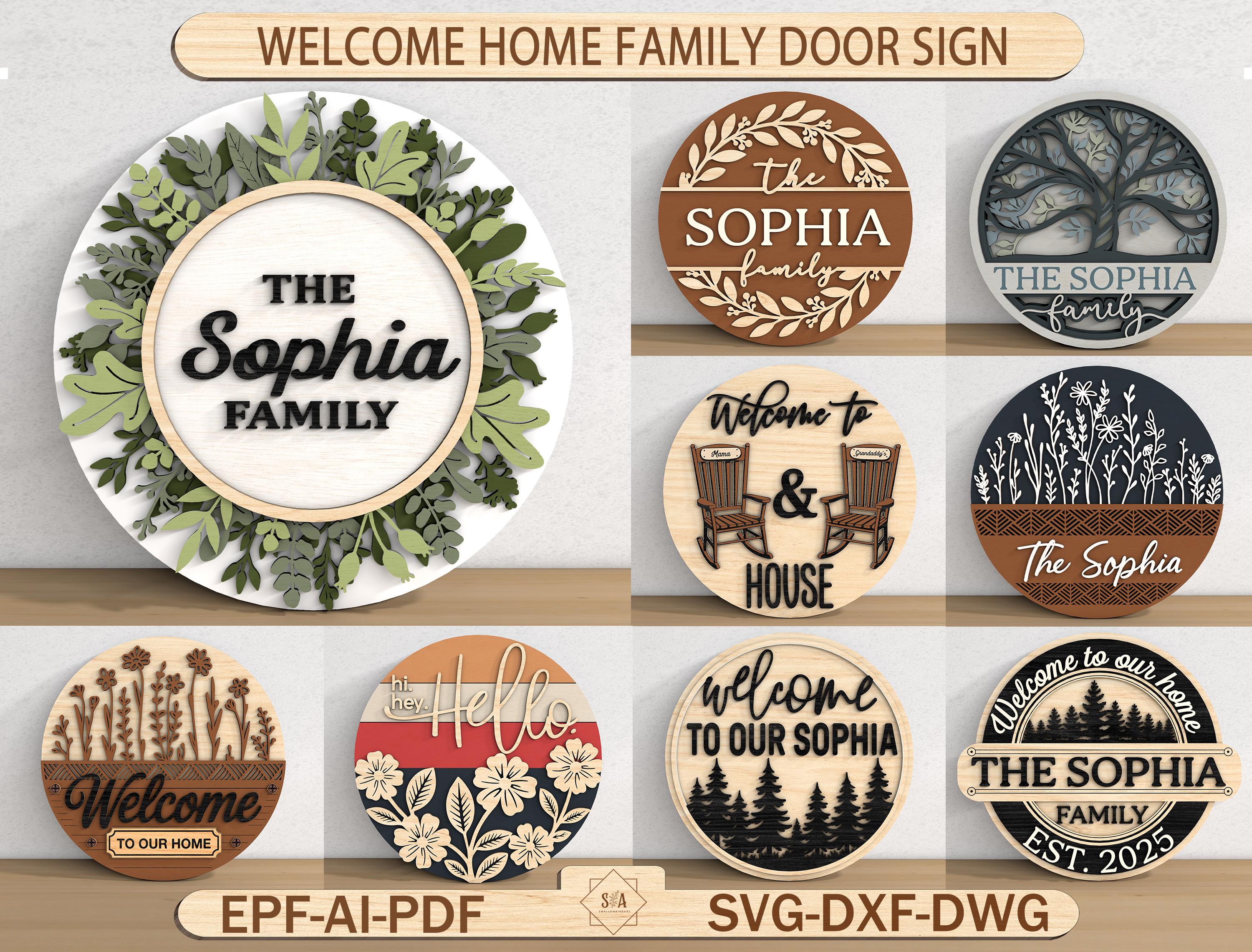 Welcome Home Family Door Sign , Round Door Hanger Svg, Wood Laser Cut ...