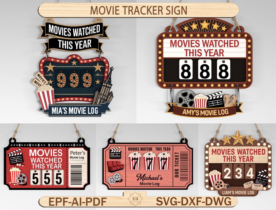 Movie Tracker Sign, Movies Watched This Year Board, Personalized Film ...