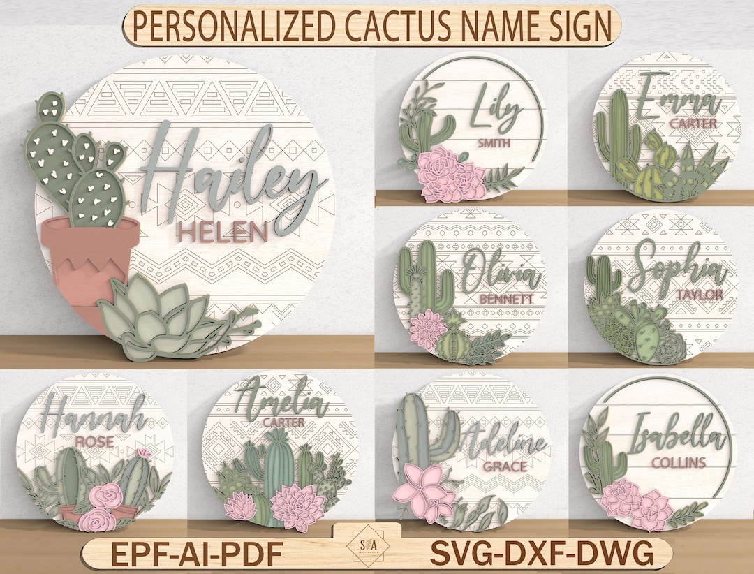 Personalized Cactus Name Sign Svg, Name Desert Sign ,kids Room Sign ...