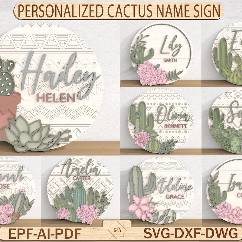 Wooden Cactus Name - Etsy