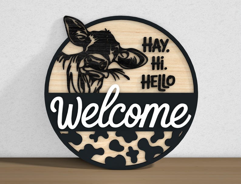 Farm Animal Welcome Sign , Round Door Hanger Svg, Glowforge Laser File ...