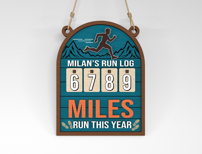 Personalized Wooden Mileage Counter, Running Miles Tracker Sign ...