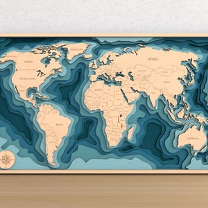 3D World Map, Laser Cutting Files for Creating Multilayered Wall Art ...