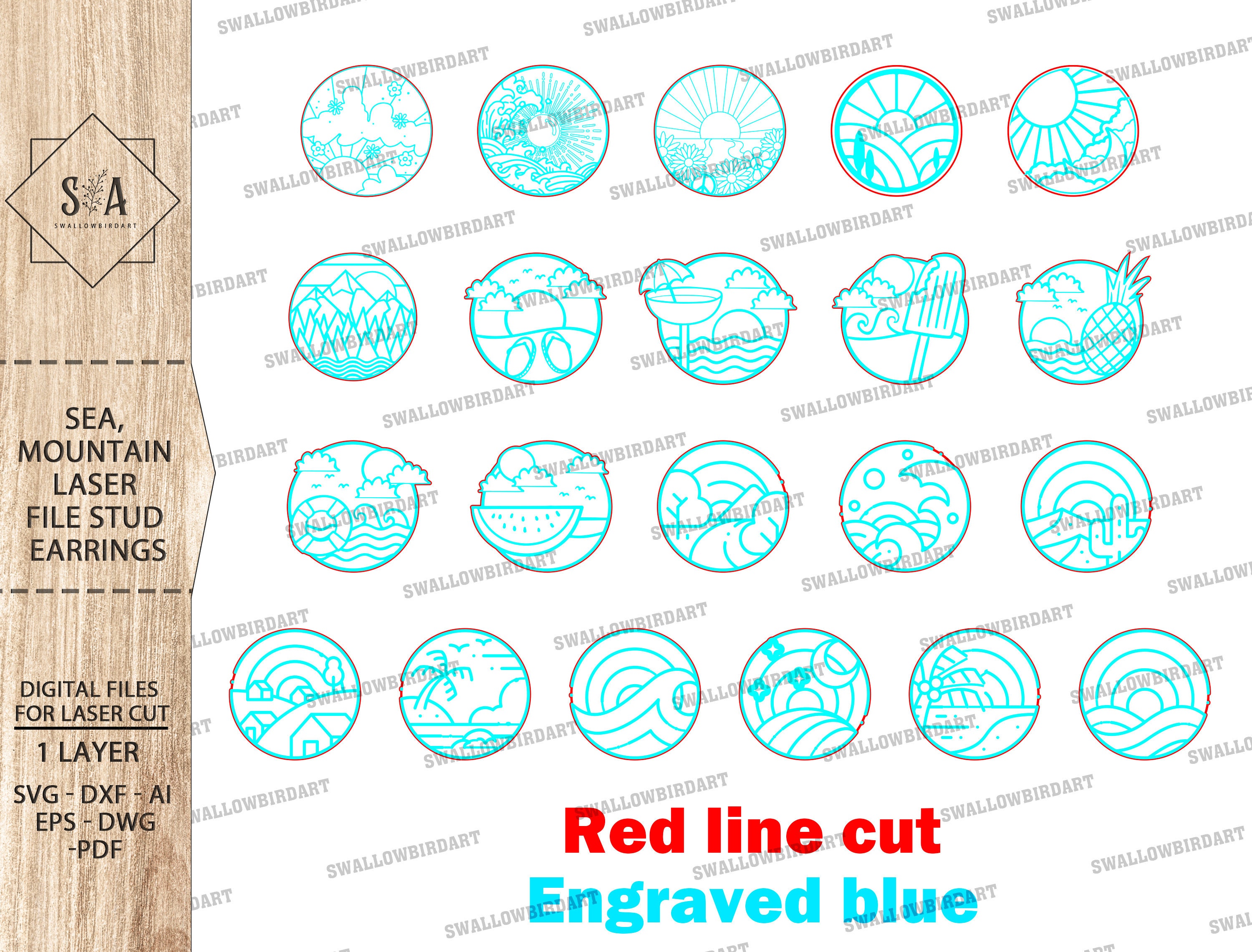 Sea Mountain Stud Earrings Bundle SVG Sea Stud Earring SVG - Etsy