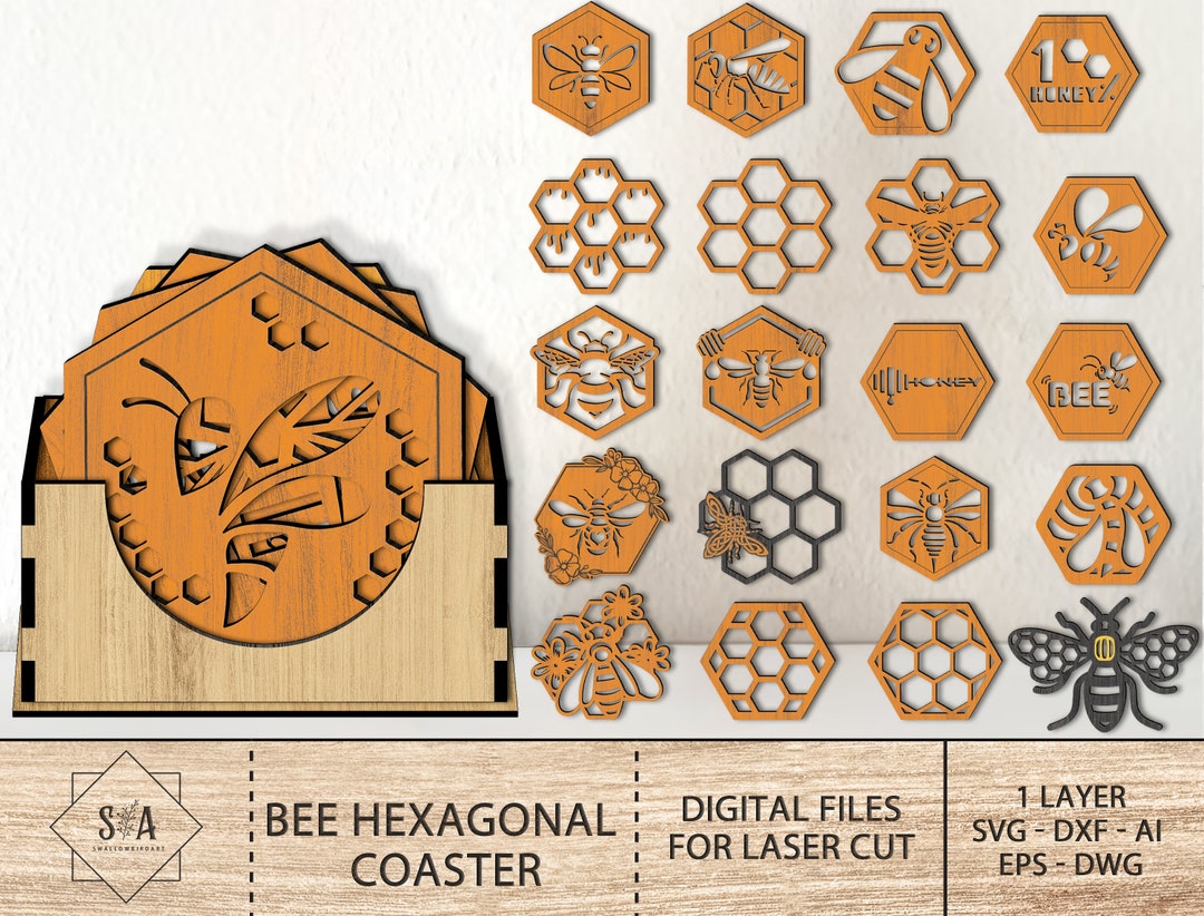 Bundle 24 File Bee Hexagonal Coaster Digital Svg, Coaster Svg Files ...