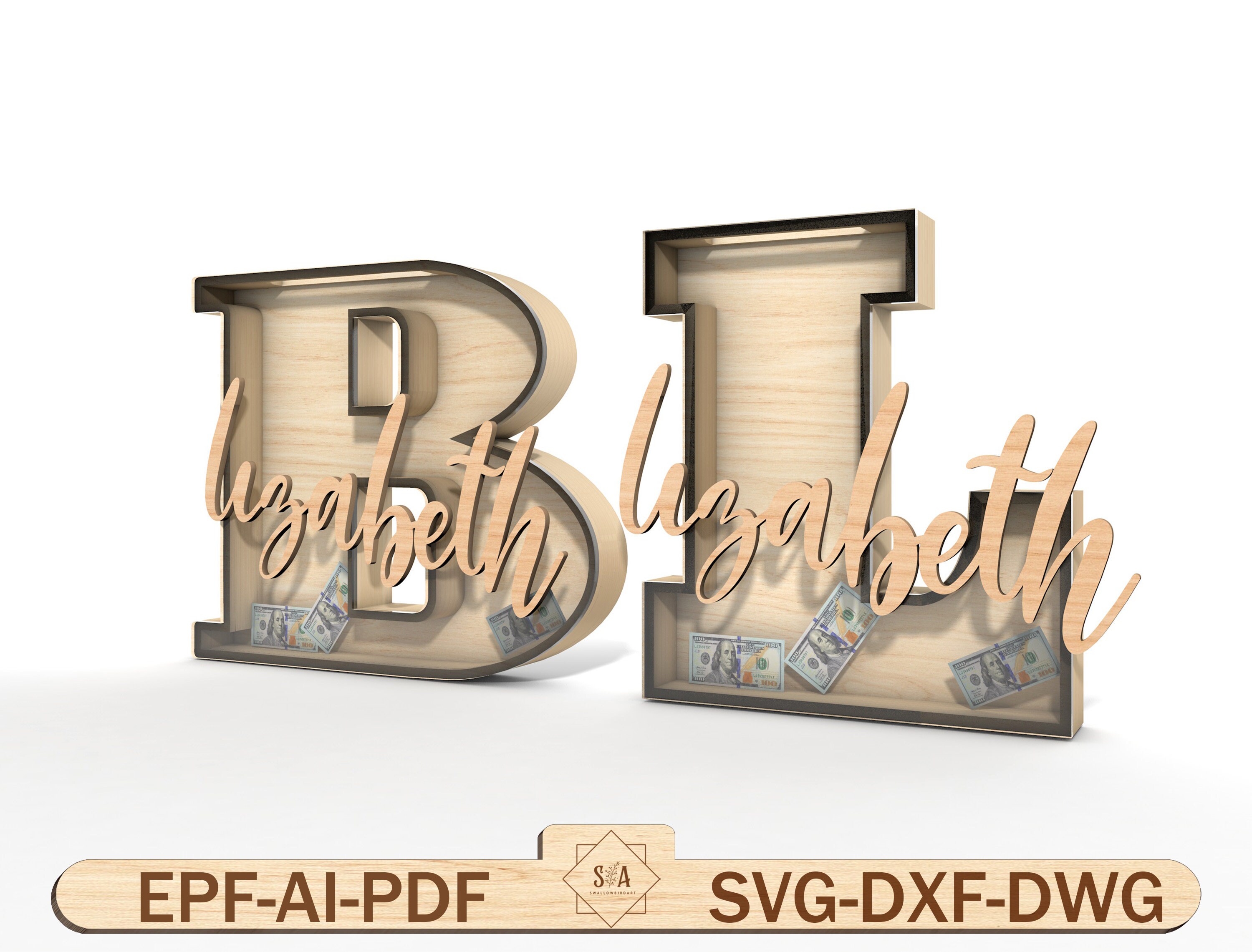Personalised Alphabet Kids Piggy Bank Svg, 3D Letter Piggy Bank Svg, A ...