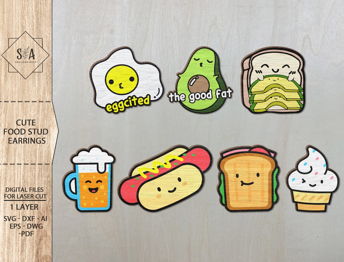 Food Stud Earrings Bundle SVG Glowforge Files Laser Cut - Etsy
