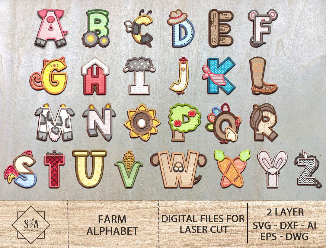 Farm Alphabet Bundle SVG , Alphabet Laser Cut Files , Letters Farm Baby ...
