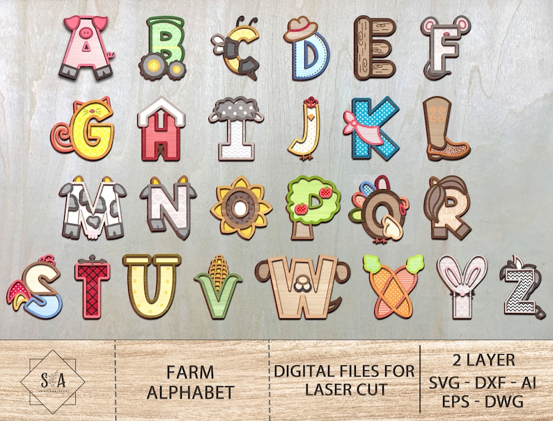 Farm Alphabet Bundle SVG , Alphabet Laser Cut Files , Letters Farm Baby ...