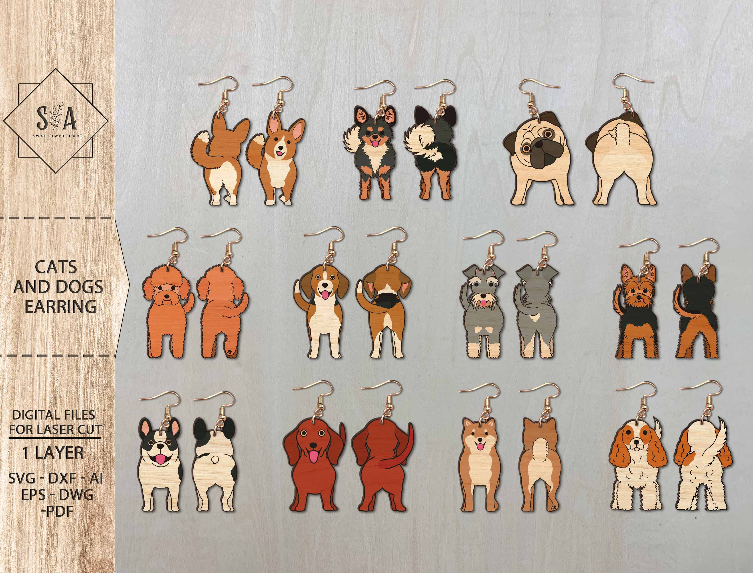 Bundle Dogs Earrings SVG , Cute Dog Earrings , Glowforge Files , Laser ...