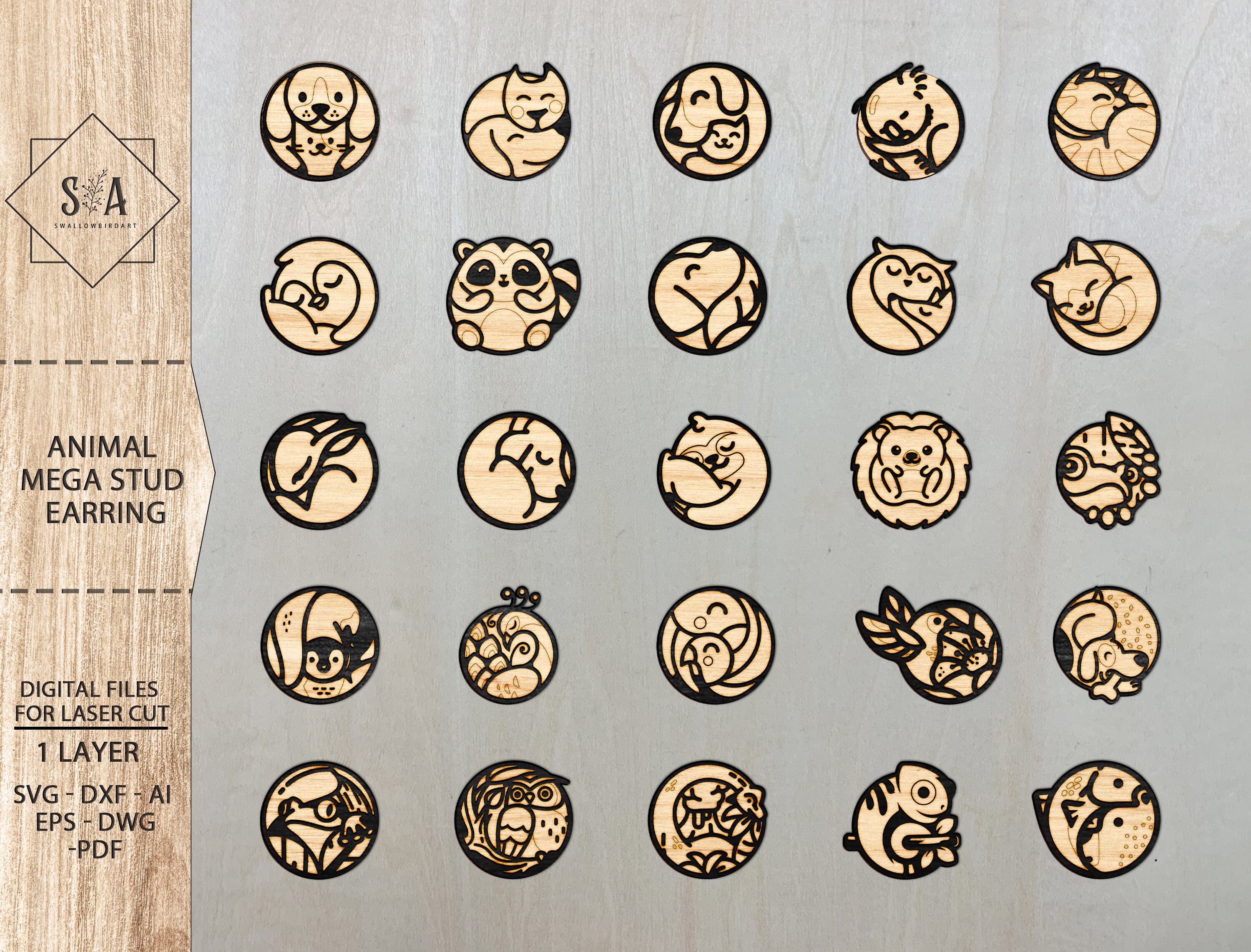 Animal Stud Earrings Bundle SVG Animal Mega Stud Earring Pack - Etsy