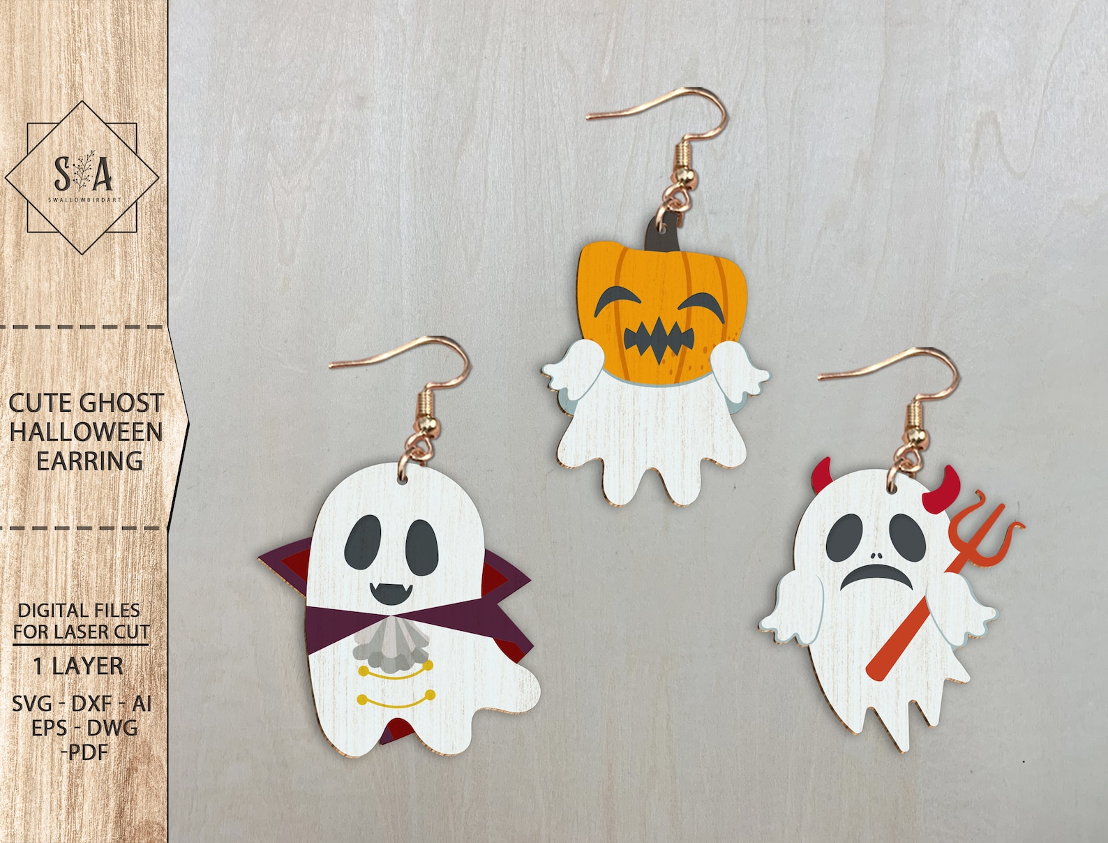 Halloween Ghost Earrings Bundle SVG, Cute Ghost Halloween Earring ...
