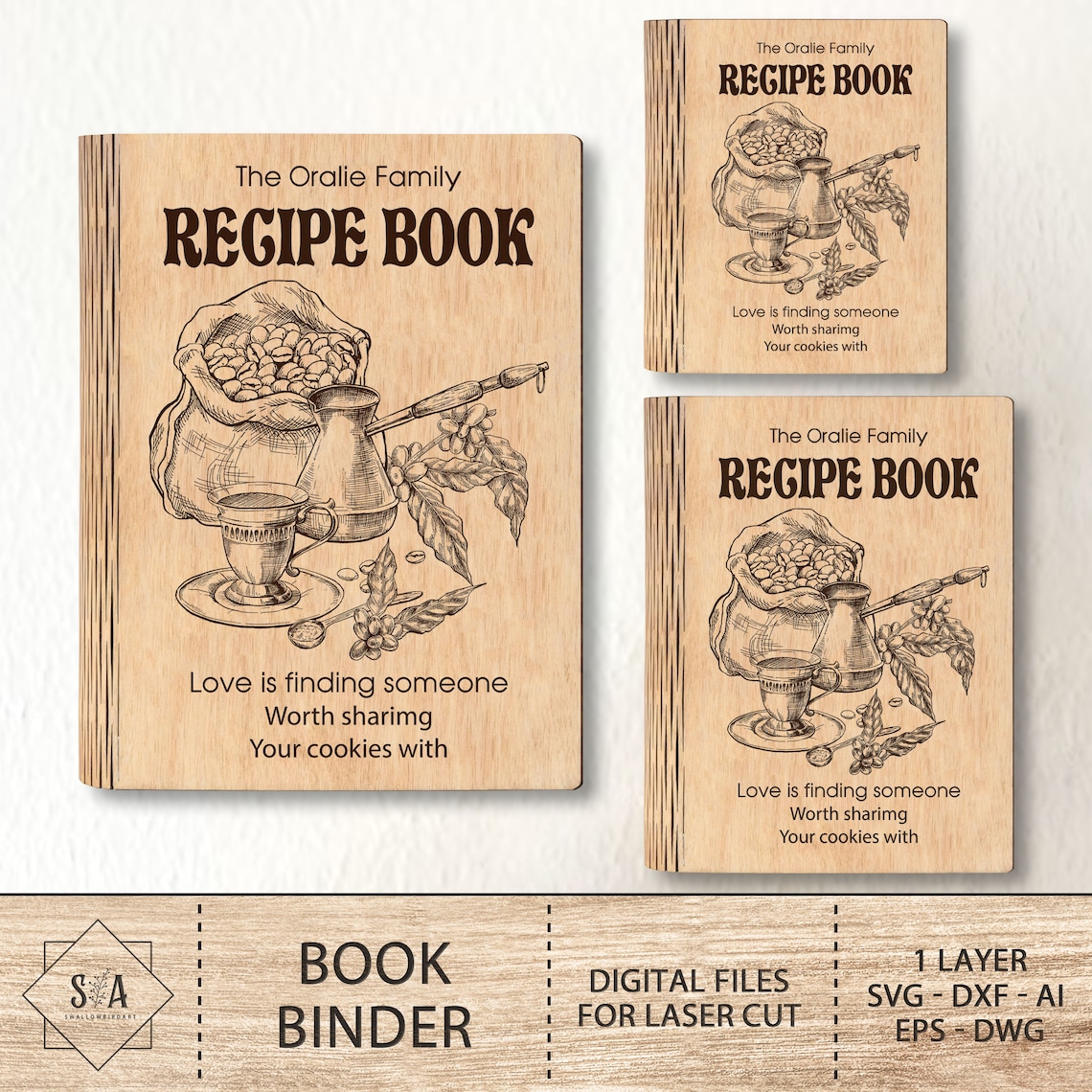 Personalized Recipe Book Binder Svg, Wooden Cookbook Recipes Laser Cut ...
