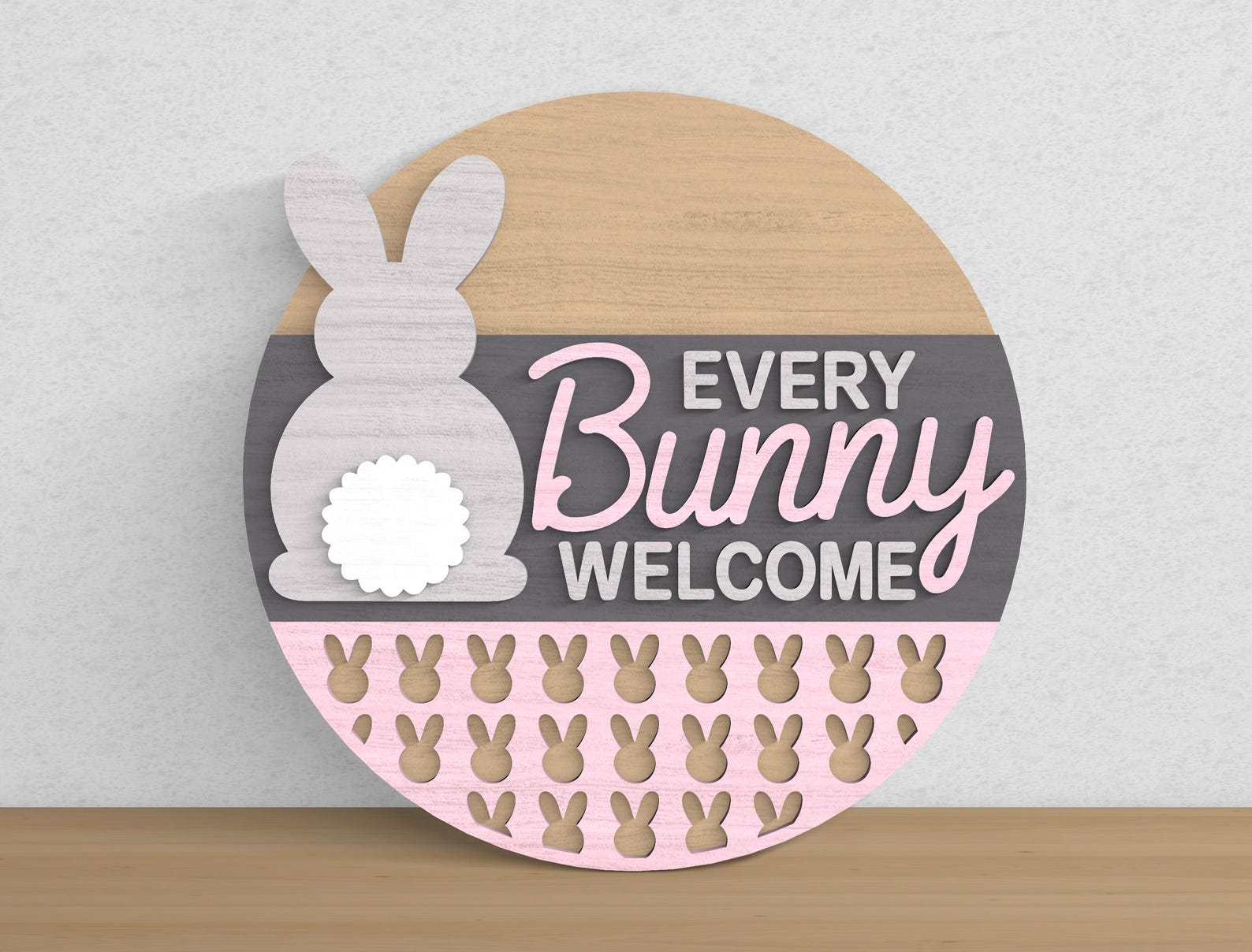 Easter Bunny Welcome Sign Bundle SVG, Layered Round Easter Signs ...