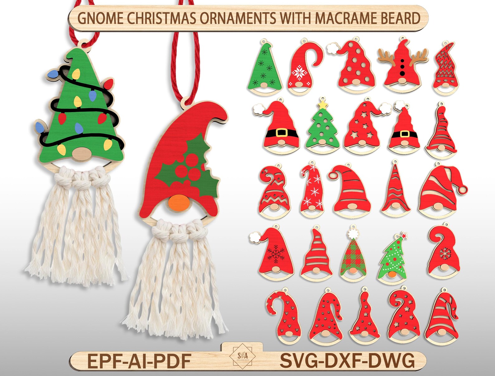 Gnome Christmas Ornament SVG With Macrame Beard, Cute Holiday Decor ...