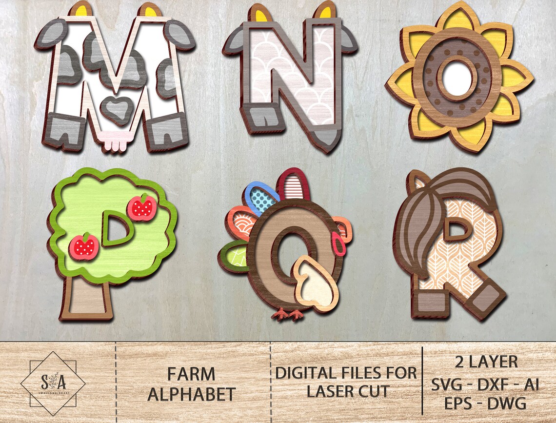 Farm Alphabet Bundle SVG , Alphabet Laser Cut Files , Letters Farm Baby ...